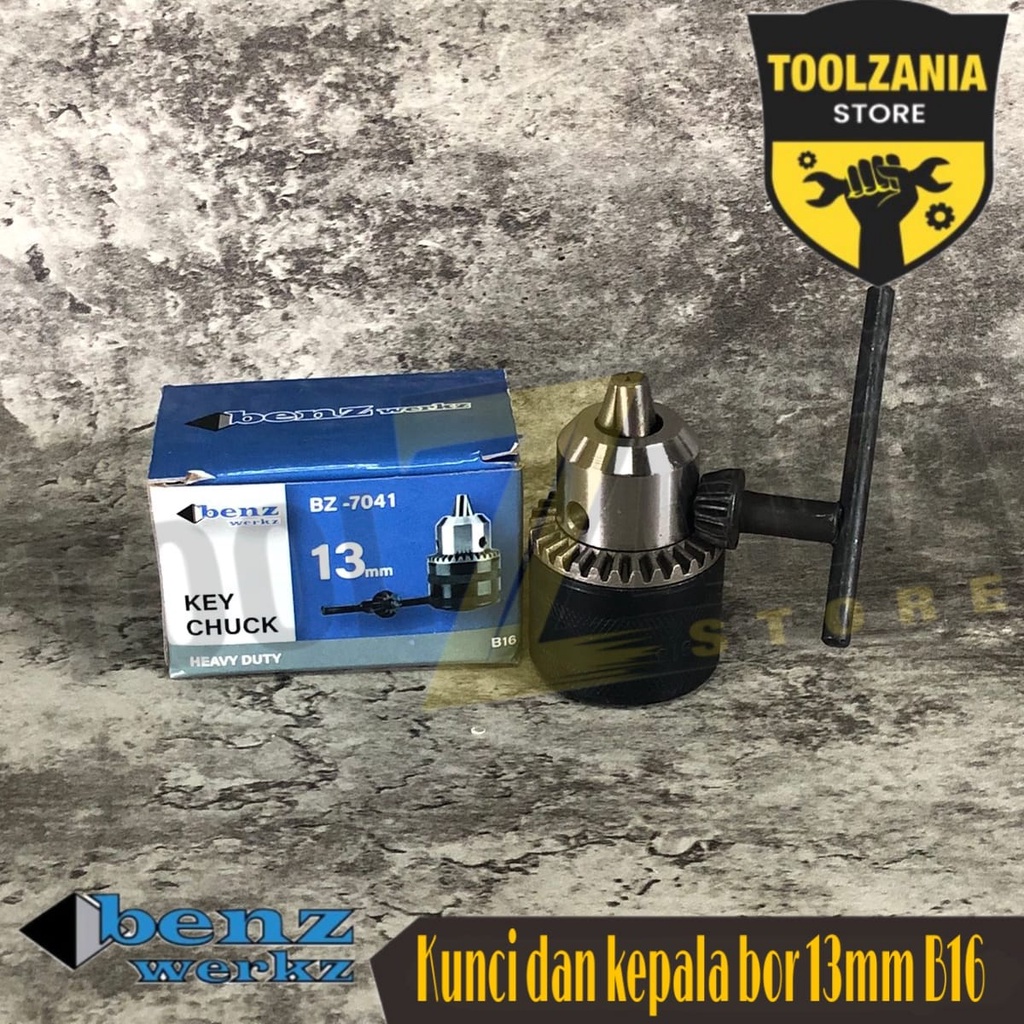 Jual Kepala bor + kunci 13mm BZ-7041 driill chuck & key 13mm B16 benz ...