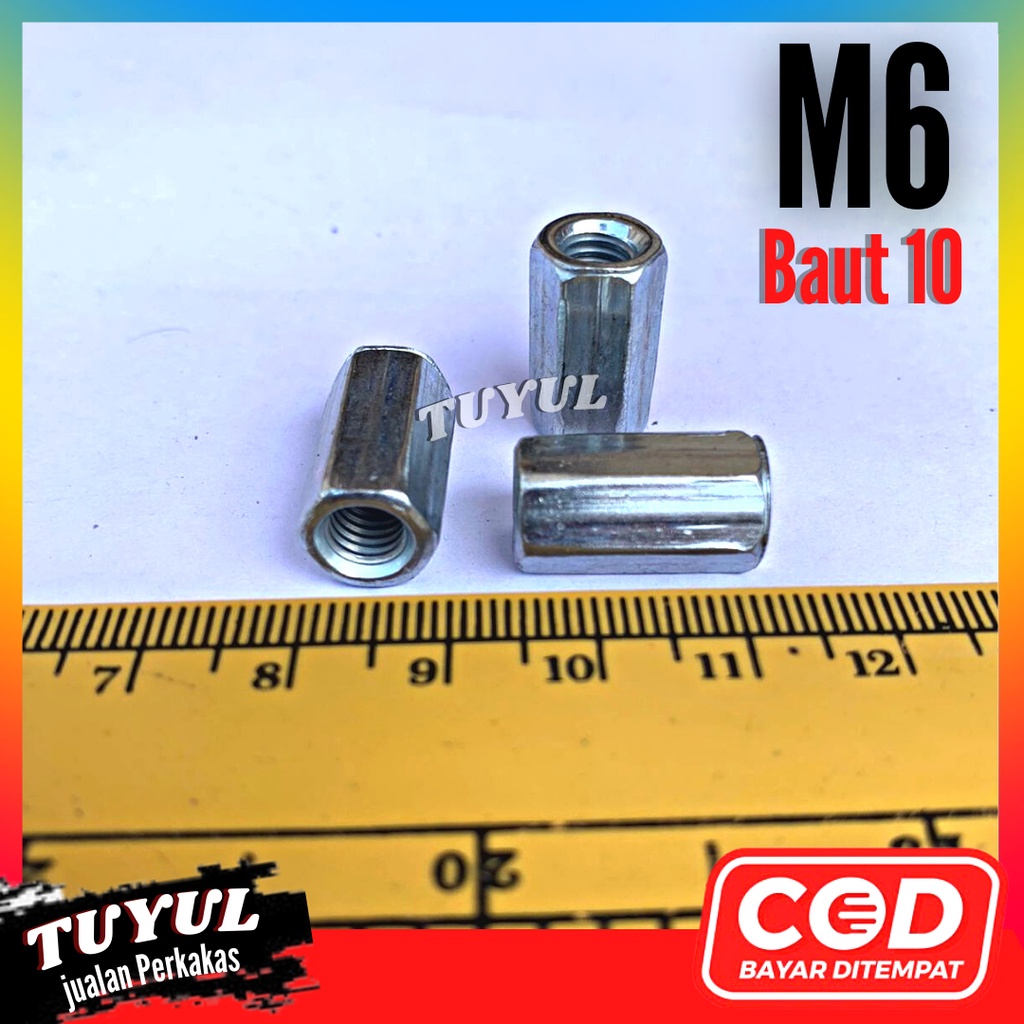 Jual Mur Panjang M6 x 18 x 1 Hexagon Penyambung Baut AS Drat | Shopee ...
