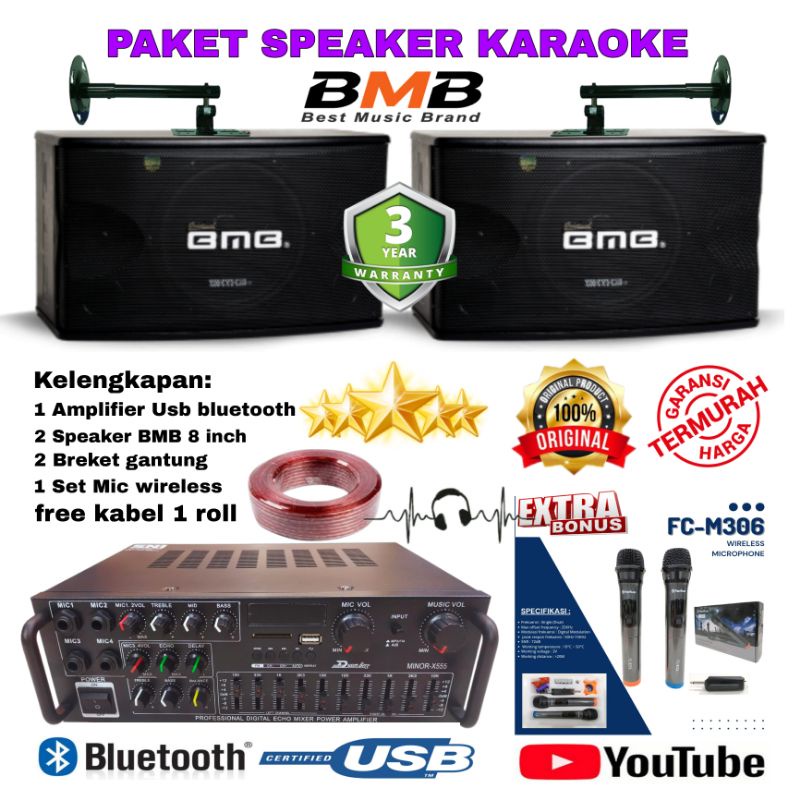 Jual PAKET KARAOKE BMB SOUND SYSTEM KARAOKE BLUETOOTH ORIGINAL SPEAKER ...