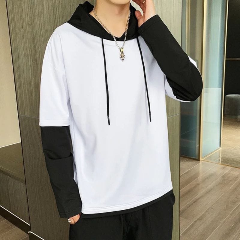 Jual KAOS TSHIRT HOODIE DOUBLE 2 LAYER KOMBINASI WARNA LENGAN PANJANG ...