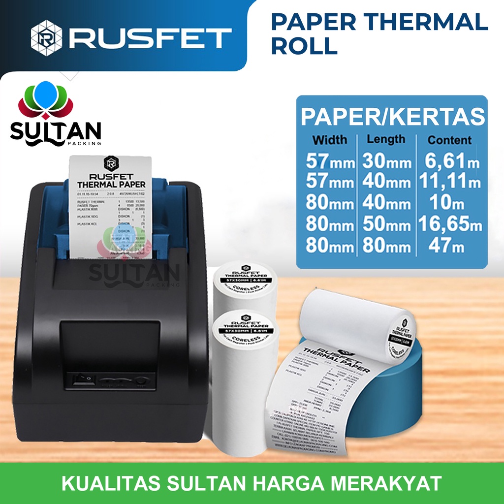 Jual Paper Termal Kertas Thermal Printer Struk Kasir POS Barcode RUSFET | Shopee Indonesia