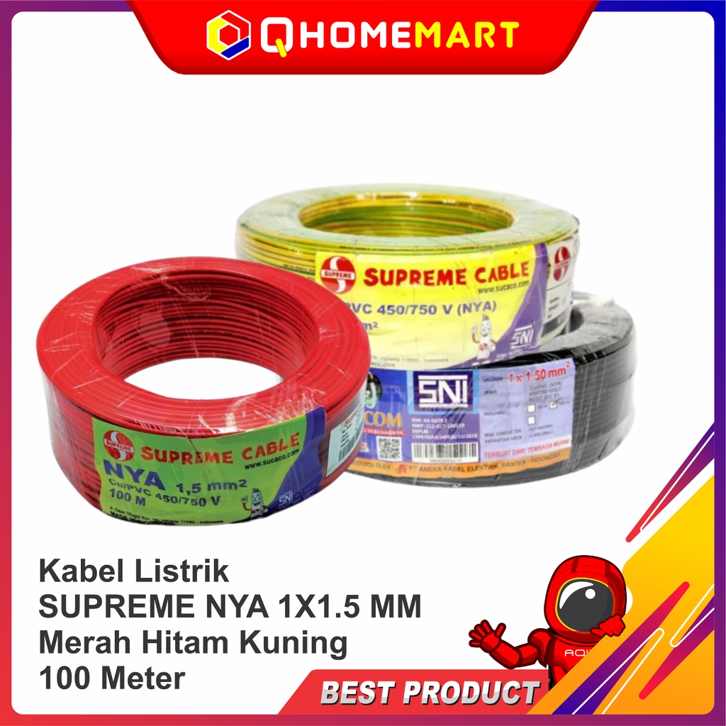 Jual Kabel Listrik SUPREME NYA 1X1.5 MM Black Merah Hitam Kuning 100 Meter | Shopee Indonesia