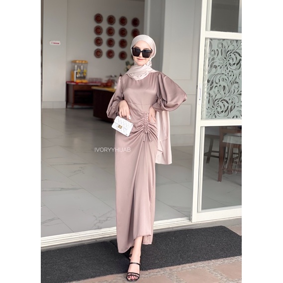 Jual Aileen Dress | Gamis Kondangan Kekinian | Dress Satin Polos ...