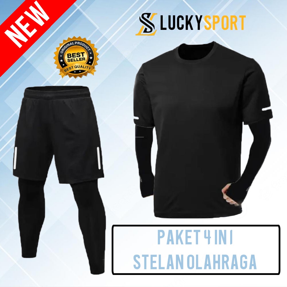 Jual 4 in 1 Jersey Olahraga Bahan Dryfit 1 set Baju Celana Manset ...