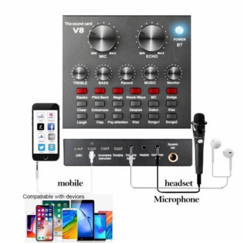 Jual sound card V8 bluetooth mixer audio soundcard soundtrack | Shopee ...