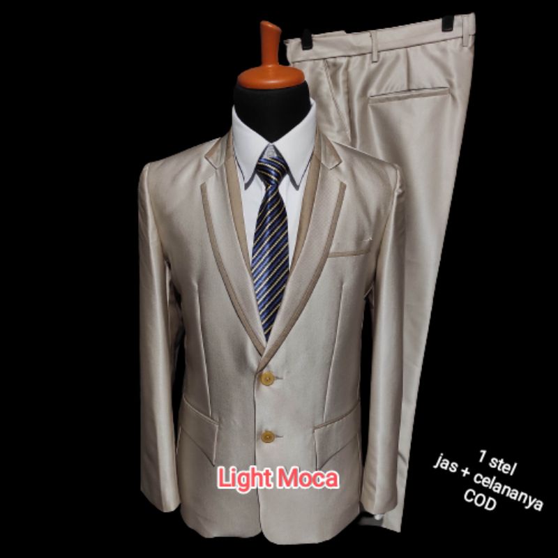Jual Podo Moro 1 stel jas semi woll kilap DENIM, SAGE GREEN jas wedding ...