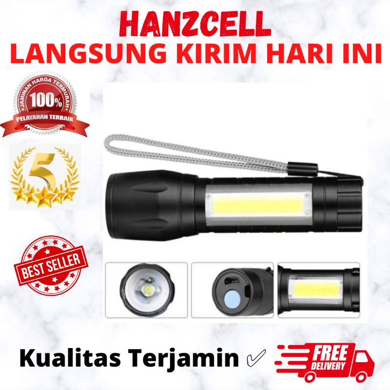 Jual Senter swat LED zoom lampu mini flashlight usb charger warna hitam ...