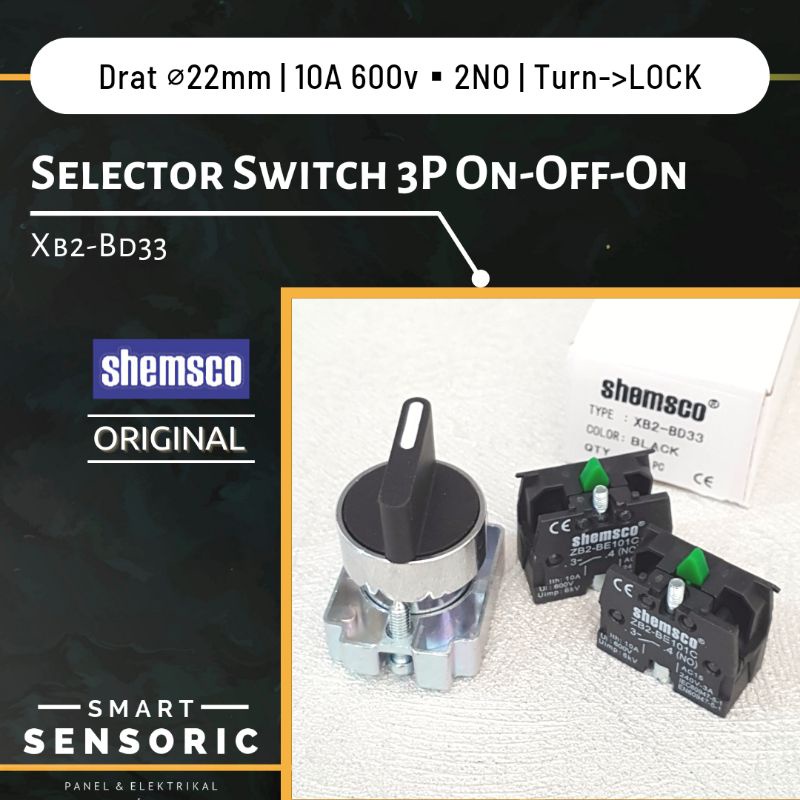 Jual 22mm 3Posisi Selector Switch Shemsco XB2-BD-33 Saklar Putar On-Off ...