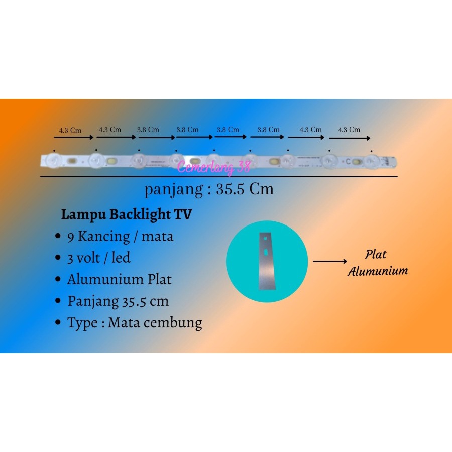 Jual Lampu LED backlight TV 3 volt 9 Kancing BL Universal 3V 9 mata C ...