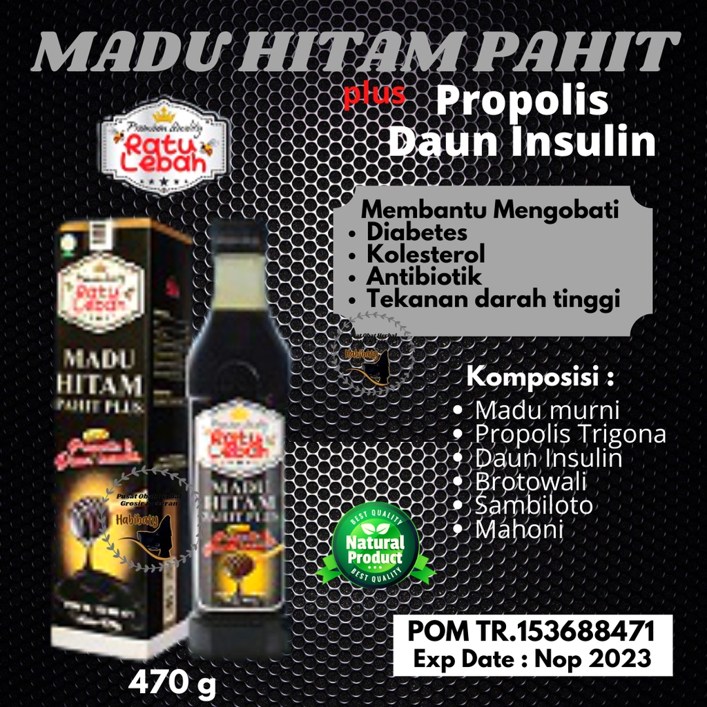 Jual Madu Hitam Pahit plus Propolis Insulin Sambiloto Ratu Lebah 470 gr ...