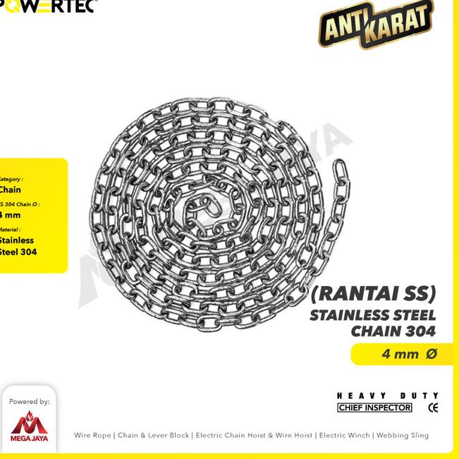 Jual Rantai SS 304 4mm Stainless Steel Chain POWERTEC - Meteran ...