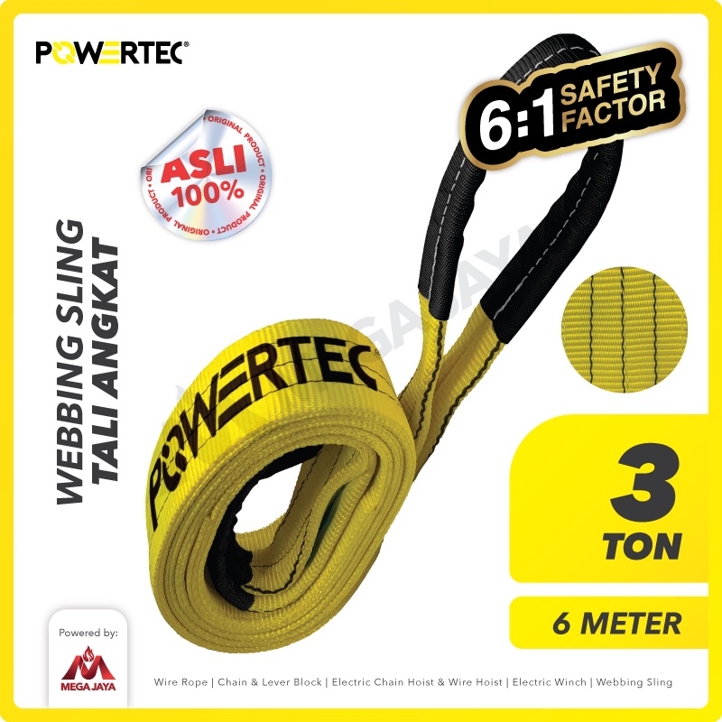 Jual POWERTEC Webbing Sling Belt / Tali Angkat 3 Ton x 6 Meter Double ...
