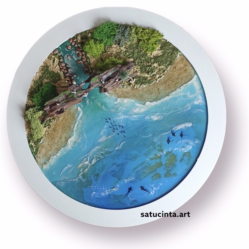 Jual [SatuCinta] Lukisan Resin Pantai 60cm Hutan Moss Detail Ikan ...
