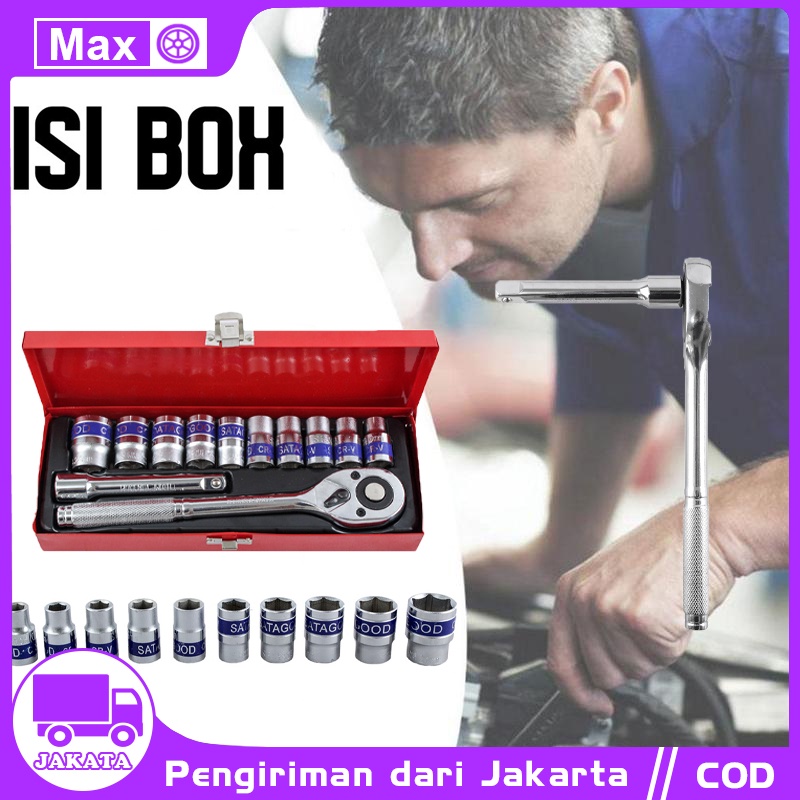 Jual Obeng Kunci Socket Set 12 Pcs Socket 8 - 24mm Ratchet Spanner ...