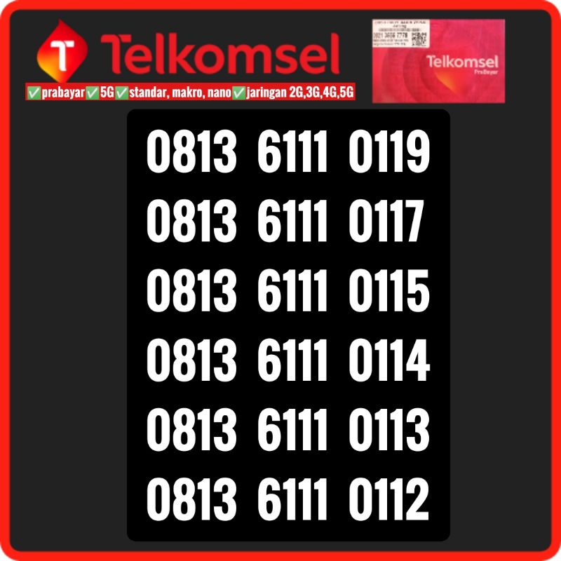 Jual Kartu perdana nomor cantik telkomsel simpati 4G 5G tripel 6111 011x | Shopee Indonesia