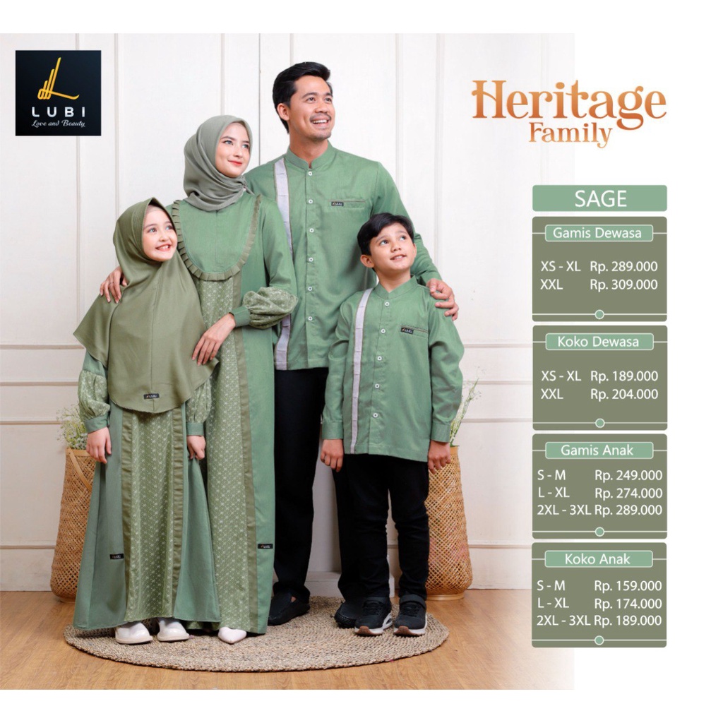 Jual Sarimbit Keluarga Lubi Heritage Family Sage Gamis Terbaru 2023 ...