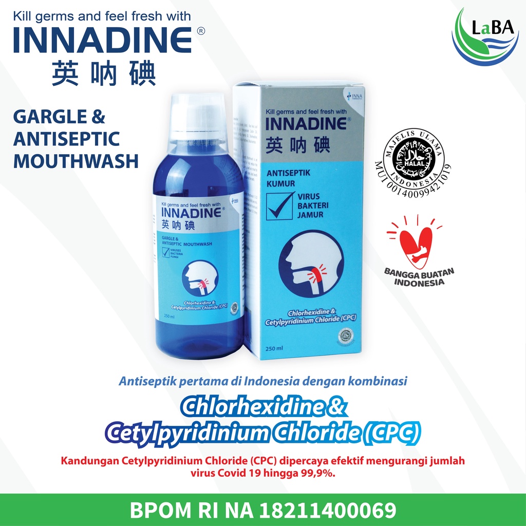 Jual INNADINE Gargle & Antiseptic Mouthwash // Obat Kumur Antiseptik ...