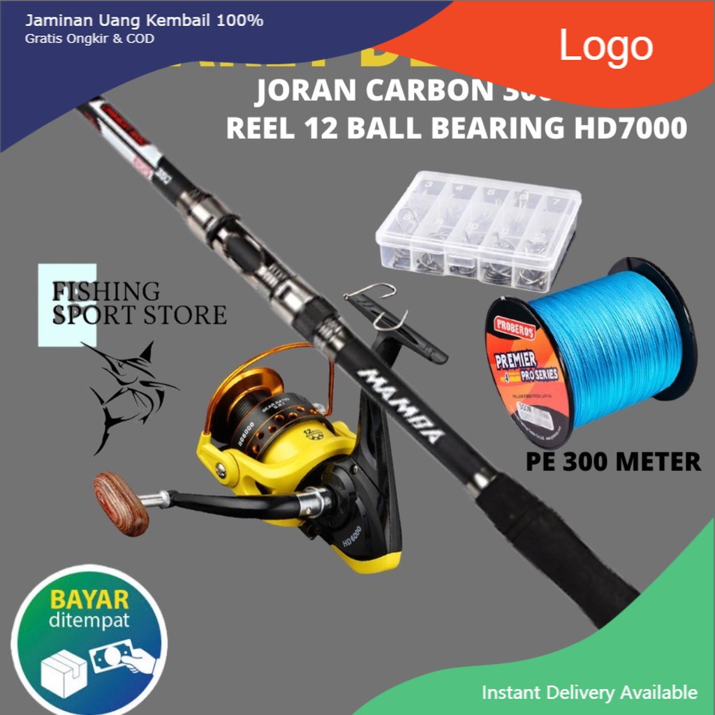Jual Set Pancing Joran Dan Rel Laut Joran Mamba 3 Meter Reel Seri HD7000 Bonus Benang Kail Satu ...