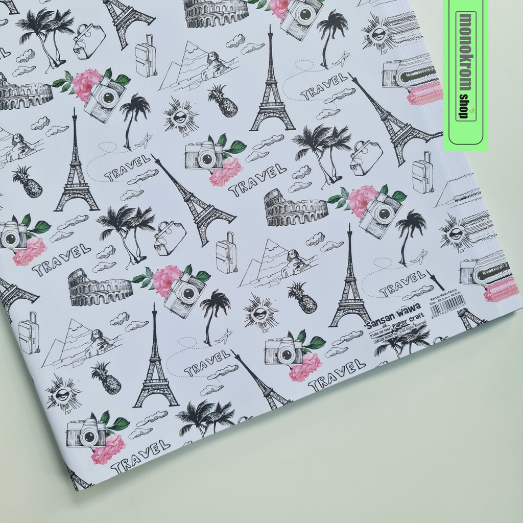 Jual Kertas Kado Sansan Wawa Fancy Motif Love Paris Travel Icon Putih ...