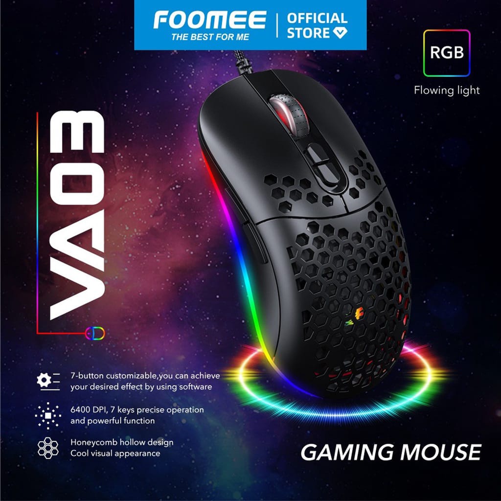 Jual Foomee VA03 Mouse Gaming Wired 6400 DPI RGB Foomee VA03 Original ...