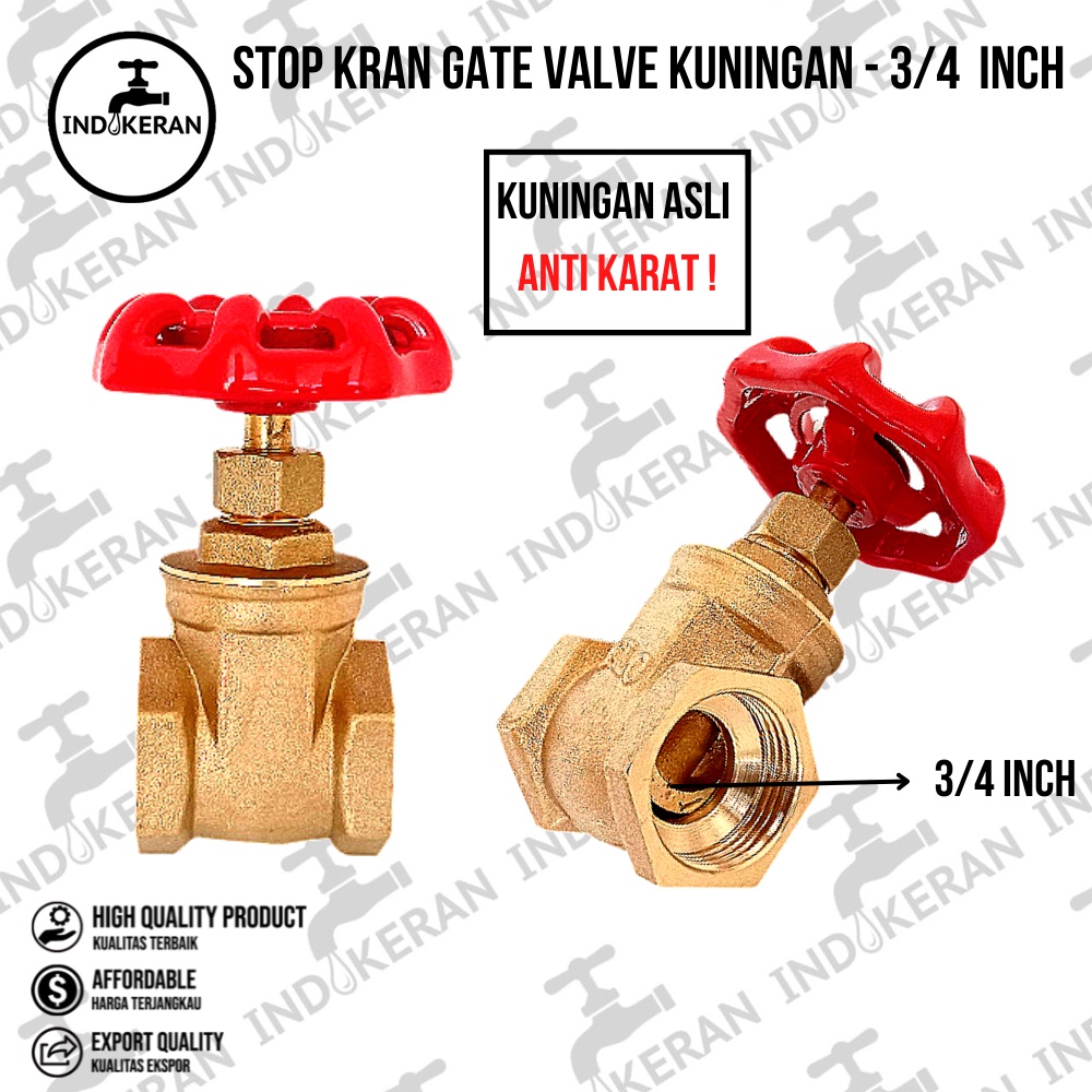 Jual INDOKERAN - Stop Kran Gate Valve Kuningan - 3/4 Inch | Shopee Indonesia