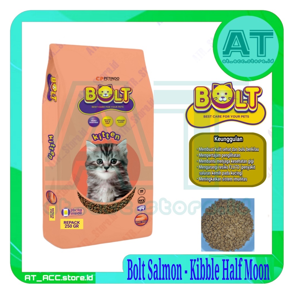 Jual Makanan Kucing Bolt Salmon Kitten Kibble Half Moon - Dry Cat Food ...