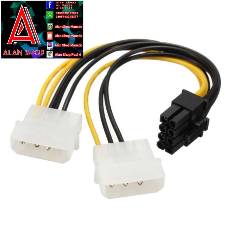 Jual KABEL POWER VGA 2 MOLEX TO 8 PIN PCIE | Shopee Indonesia