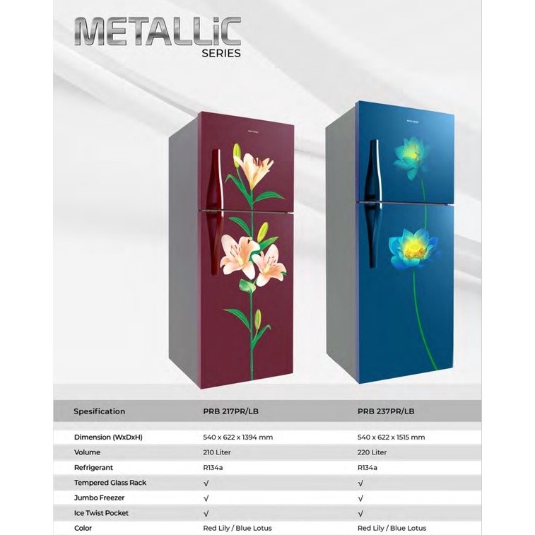 Jual POLYTRON KULKAS 2 PINTU BEAUTY STEEL 217LB 217 LB 210 LITER PRB ...