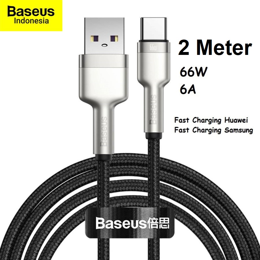 Jual Baseus Original Cafule Metal Kabel Data USB to Type C Fast Charging 6A 66W 2M 2 Meter Cable ...