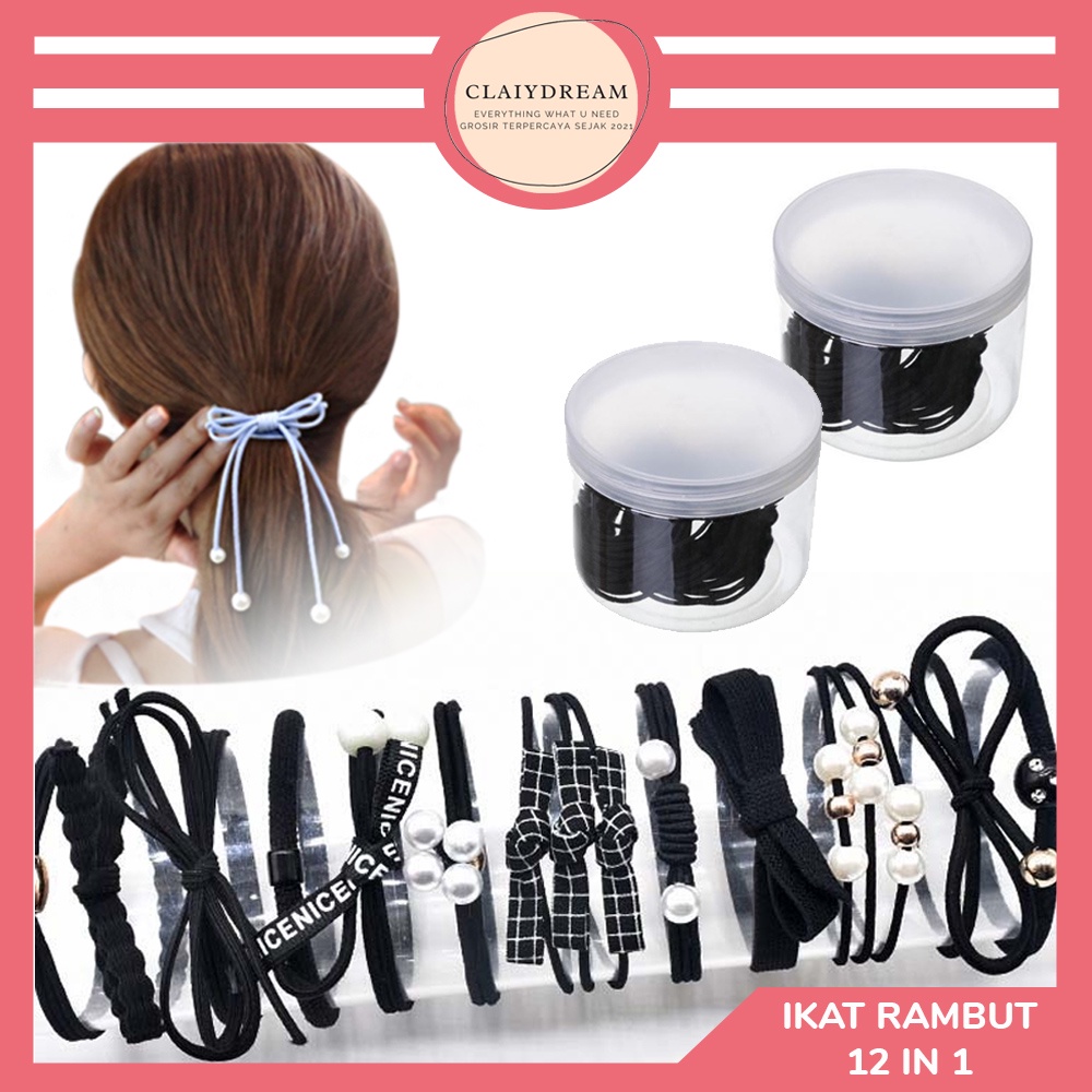 Jual CLAIYDREAM Karet Rambut Korea Polos Elastis 12 in 1 | Shopee Indonesia