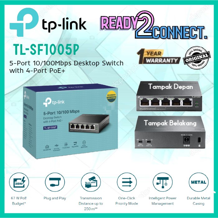 Jual TP LINK SF1005P 5-Port 10/100Mbps Desktop Switch with 4-Port PoE+ ...