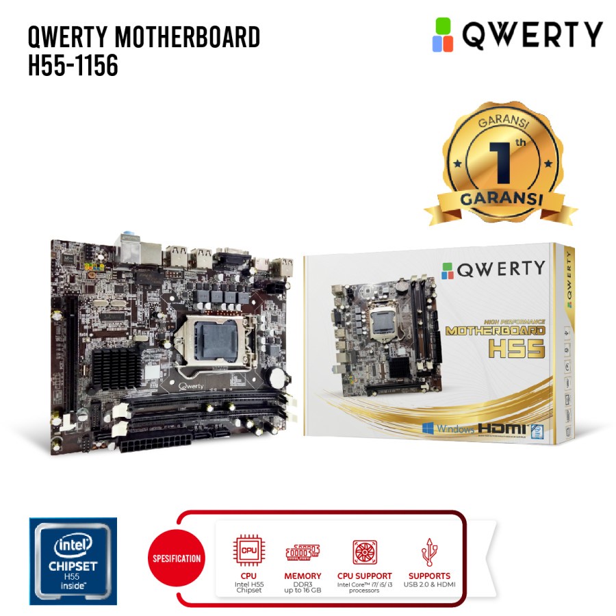 Jual MOTHERBOARD QWERTY H55 SOCKET INTEL LGA 1156 DDR3 | Shopee Indonesia