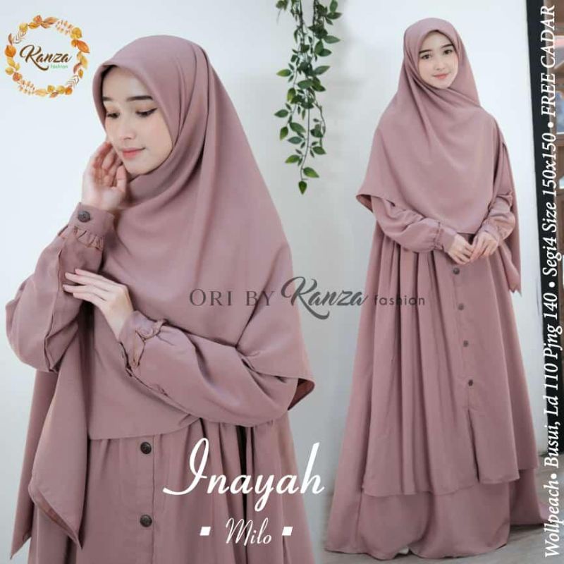 Jual gamis set khimar inayah syari woolpeach tebal adem ori by kanza | Shopee Indonesia