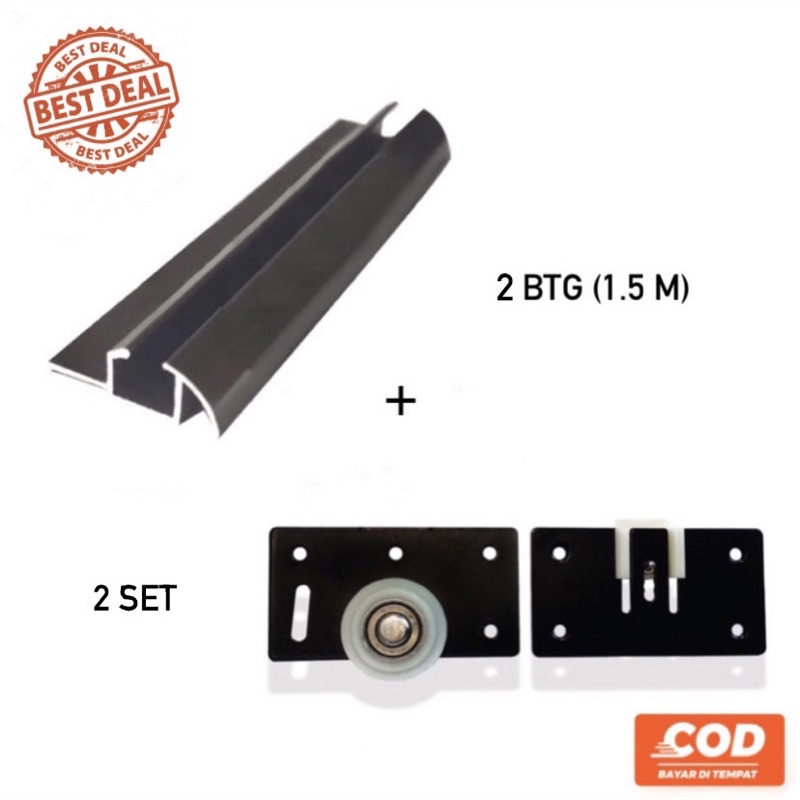 Jual Paket 2 Rel Timbul 380 Lenaga 1.5 M + 2 Set Roda SD 380 Pintu Lemari Sliding / Geser Harfit ...