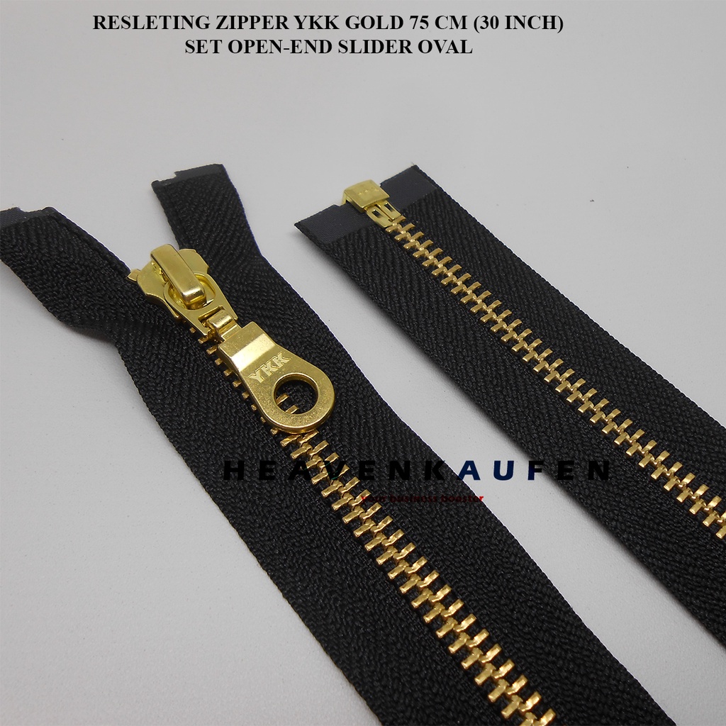 Jual Resleting Zipper Jaket YKK 75 cm Atau 30 inch Hitam - Gold Emas Set Open - End Slider Oval ...