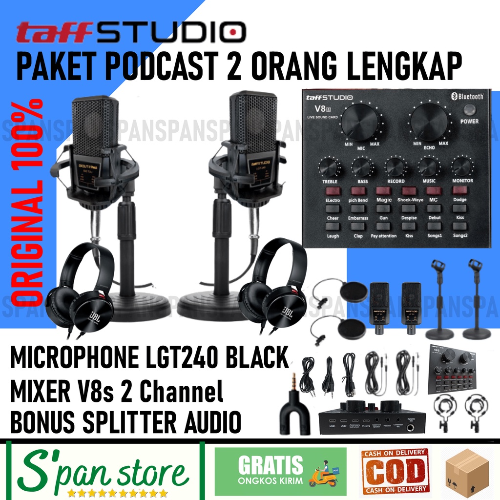 Jual PAKET PODCAST 2 Orang Mic Microphone LGT240 Mixer V8U V8 PLUS ...