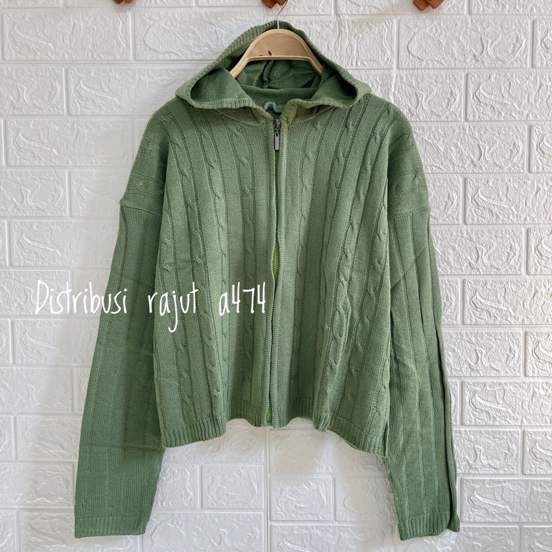 Jual JAKET SWEATER RAJUT HOODIE MOTIF CABLE RESLETING BAHAN RAJUT ...