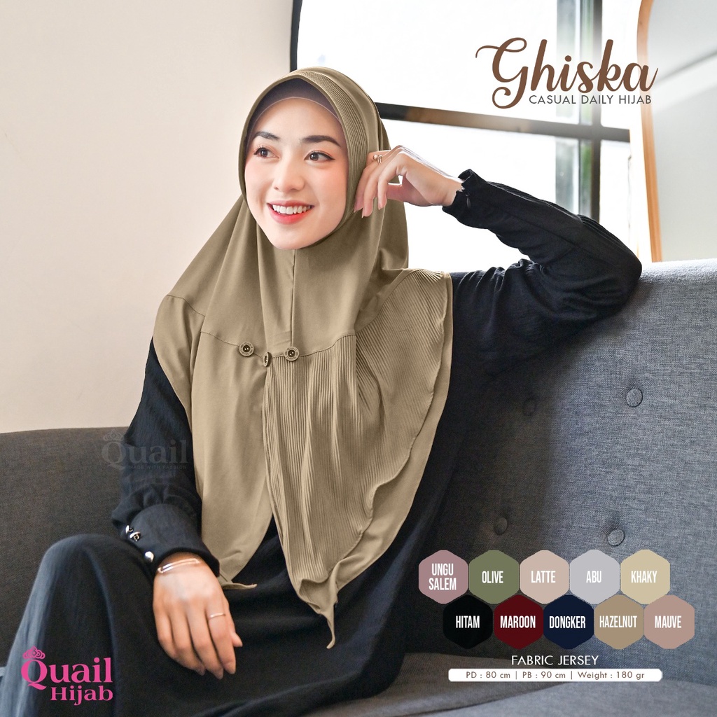 Jual GHISKA Daily Hijab kombinasi plisket dan kancing Quail Hijab Bahan ...