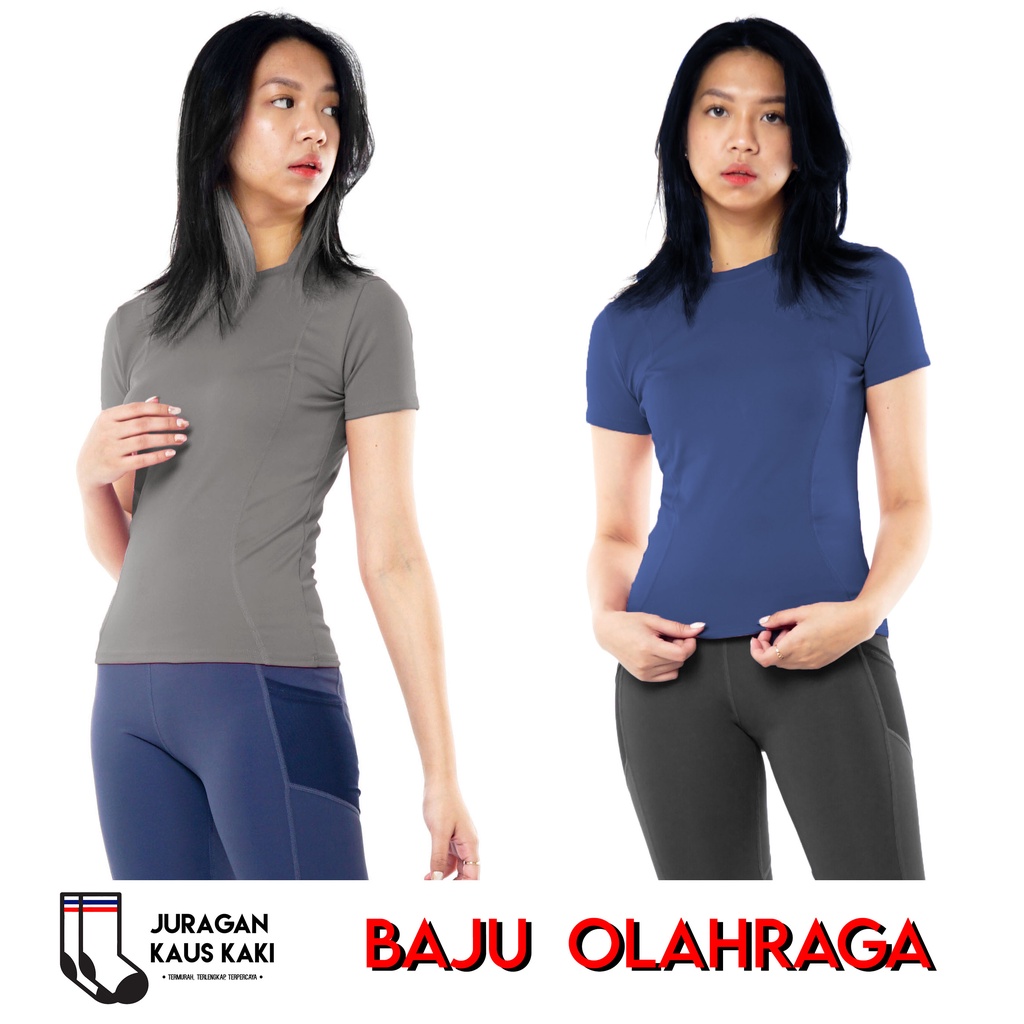 Jual Baju Atasan Yoga Wanita Lengan Pendek Polos Kaos Olahraga Senam ...