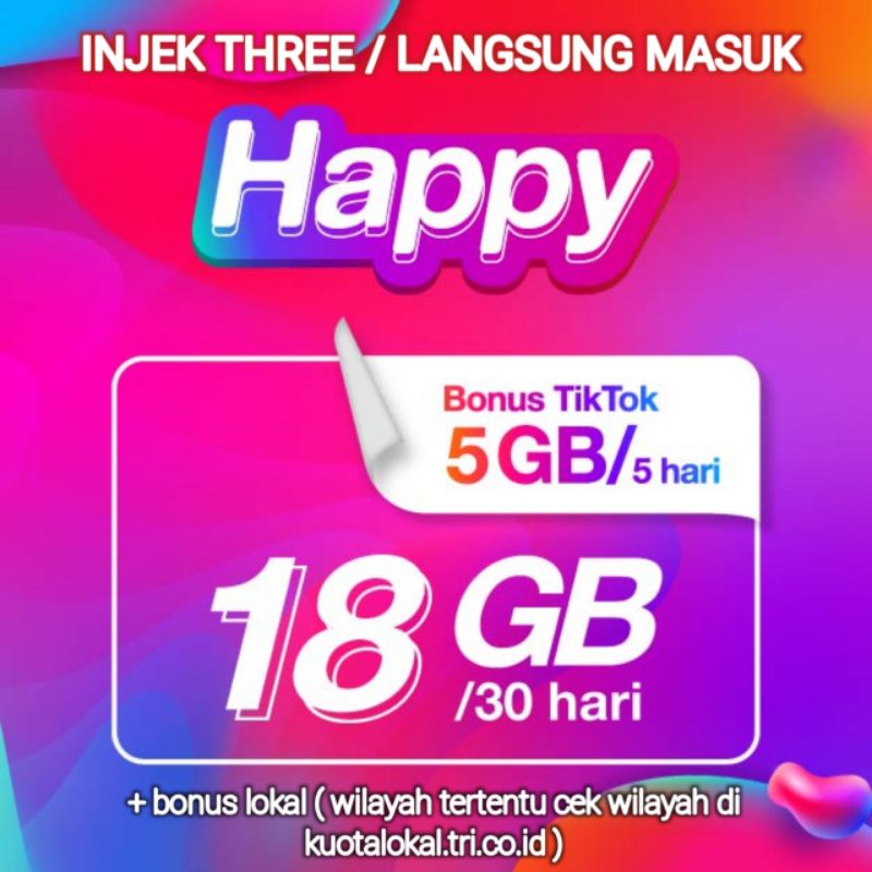Jual Kuota Tri/3/Three Happy Nasional Aktif 30hari 3GB , 7GB , 11GB , 14GB , 18GB | Shopee Indonesia