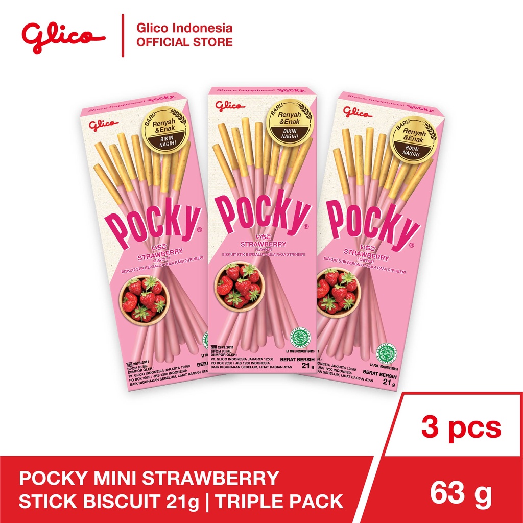 Jual Glico Pocky Mini Strawberry Stick Biscuit 21g Triple Pack | Shopee ...