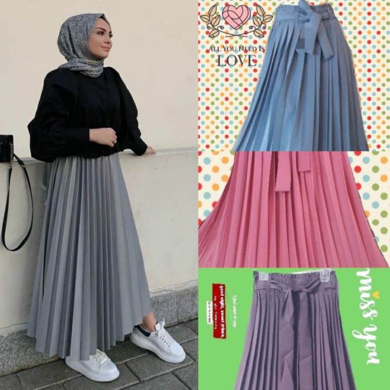 Jual Rok plisket Muslimah WOLLFIS Premium tren kantong Samping ...