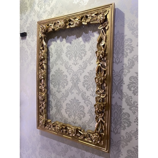 Jual pigura mawar tempel warna gold ukuran 40x50 kayu jati | Shopee ...
