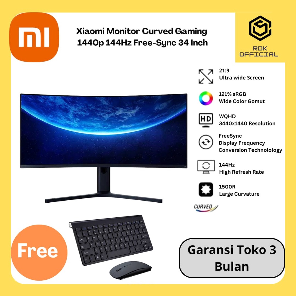 Jual Xiaomi 21:9 Ultra Wide Panoramic View Curved Gaming Monitor 1440P ...