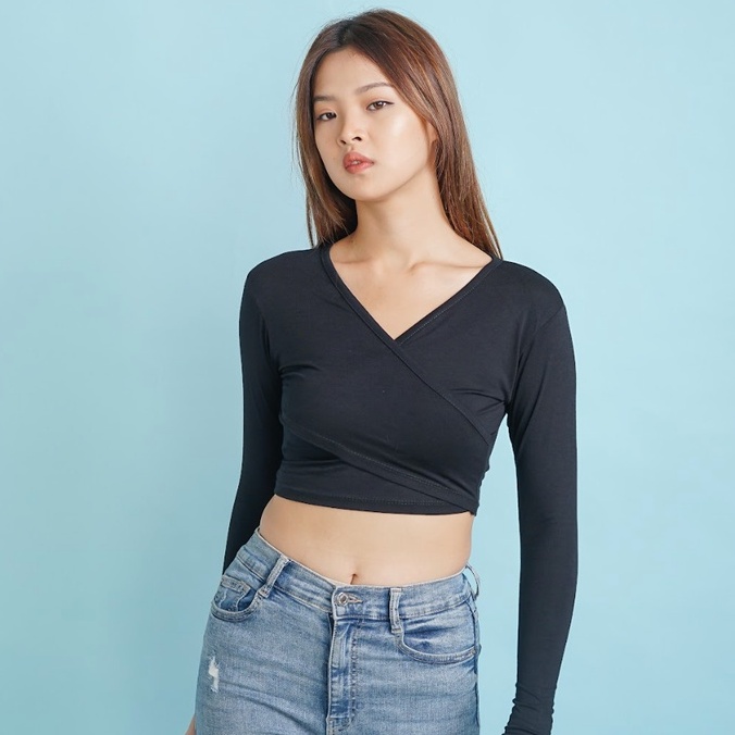 Jual Modavie Nala Longsleeve Crop Top Korea Baju Atasan Lengan