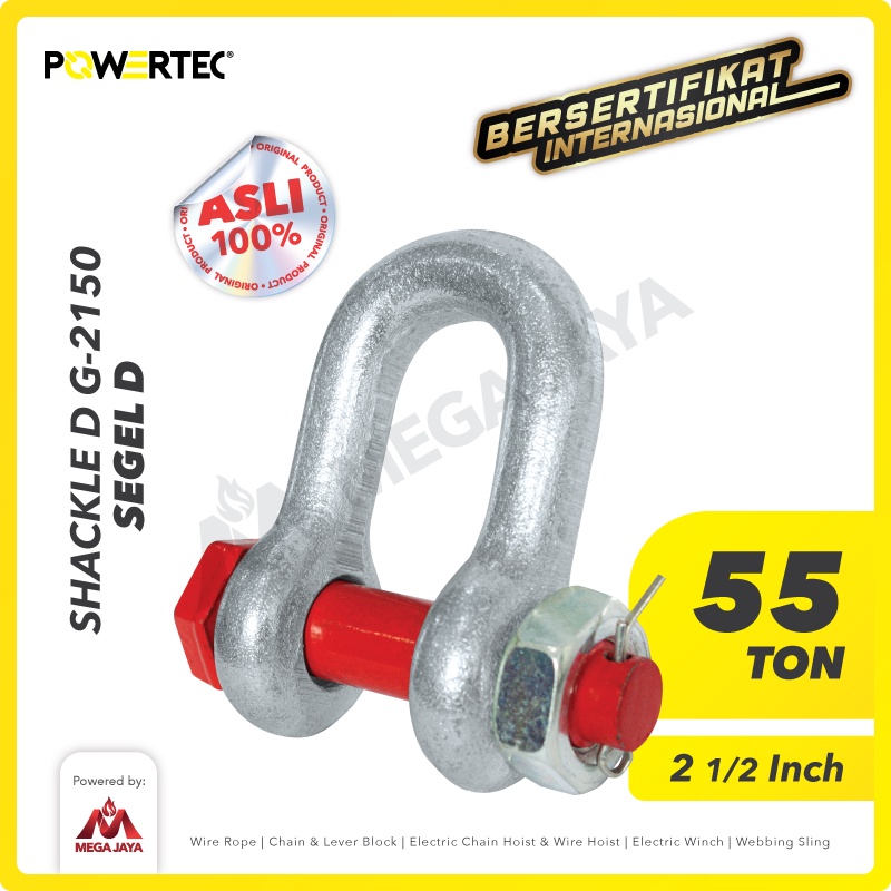 Jual POWERTEC Shackle D G2150 55 Ton - 2-1/2" Segel Dee Bolt Type ...
