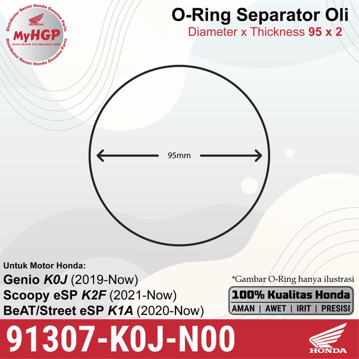 Jual 91307-K0J-N00 Oring 95 x Tebal 2mm Separator Kruk As Genio BeAT ...