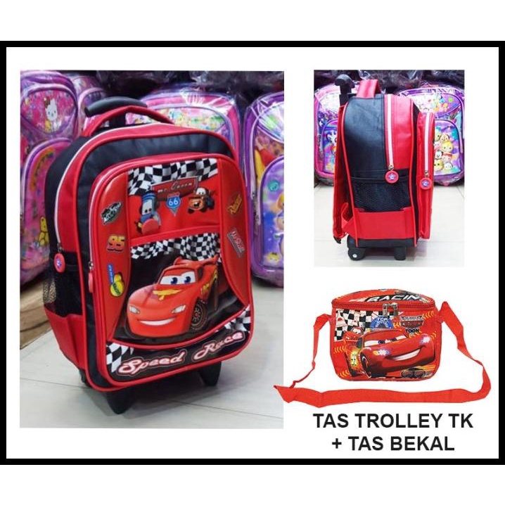 Jual Tas Dorong Trolley Anak Tk Gambar Mobil Cars Mcqueen + Tas Bekal ...