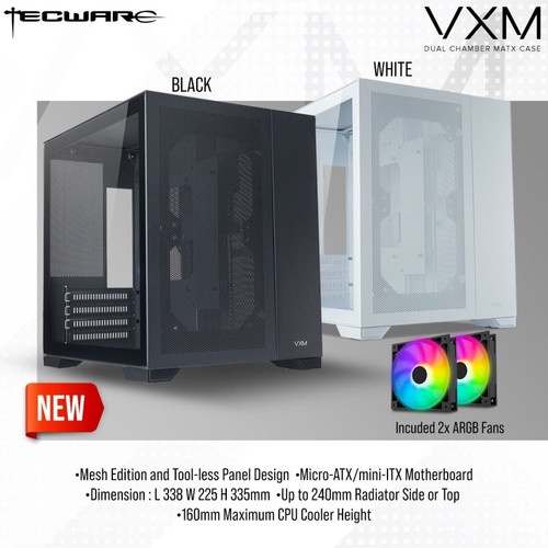 Jual Tecware VXM Dual Chamber Mesh m-ATX Case (2FAN RGB) - Hitam ...