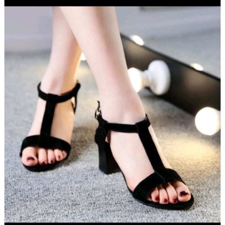 Jual Rds Sendal heels wanita tali gesper hak tahu 5cm | Shopee Indonesia